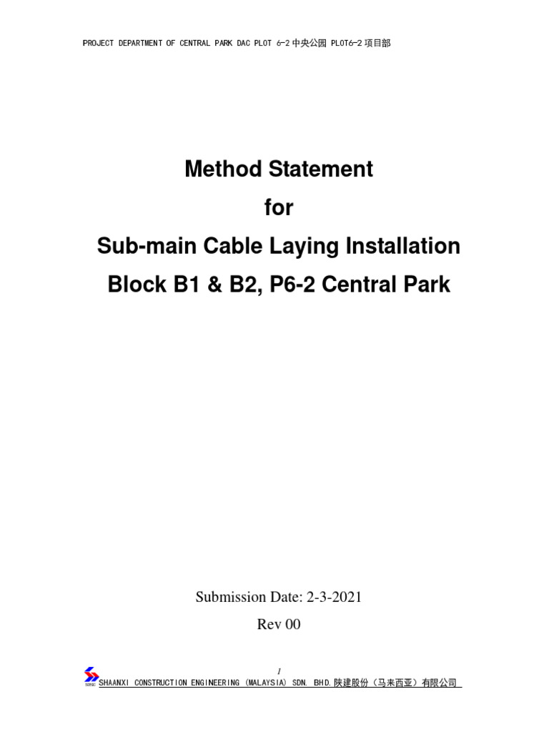 Method Statement For Submain Cable Laying Installation | PDF ...