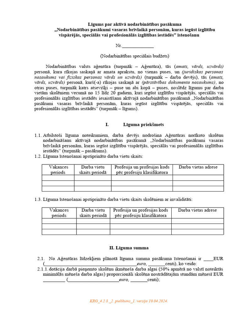 Ligums Skolenu Vasaras Darbs Nva | PDF