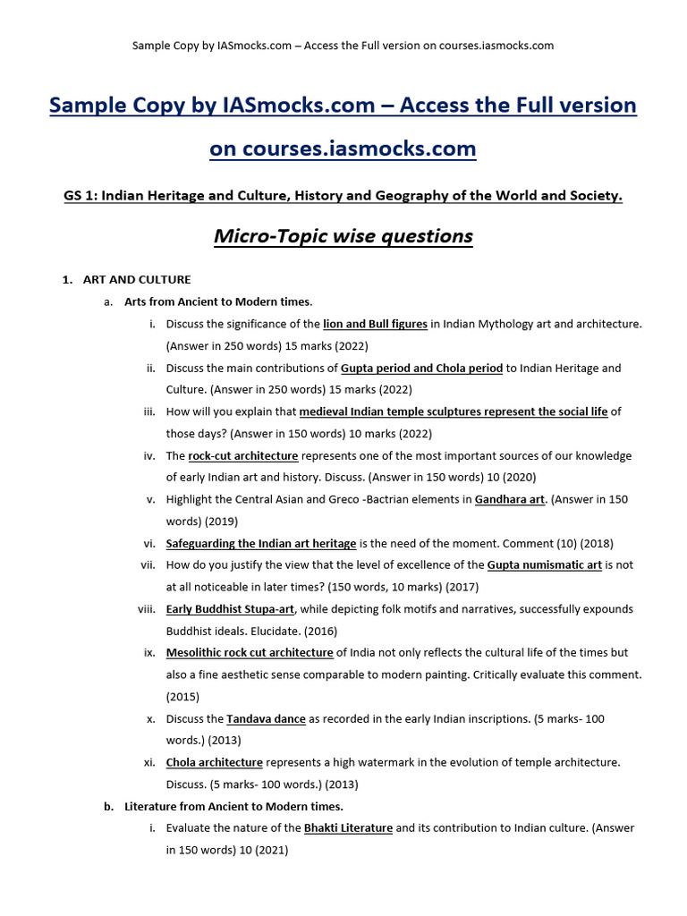 Micro-Topics PYQ Sorting GS1 | PDF | Decolonization | Indian ...