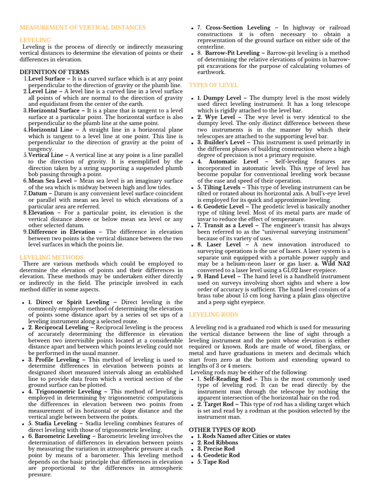 Measurement of Vertical Distances Leveling | PDF | Optics