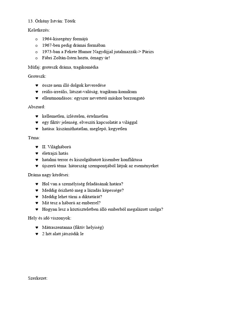 Örkény Tóték Vázlat | PDF