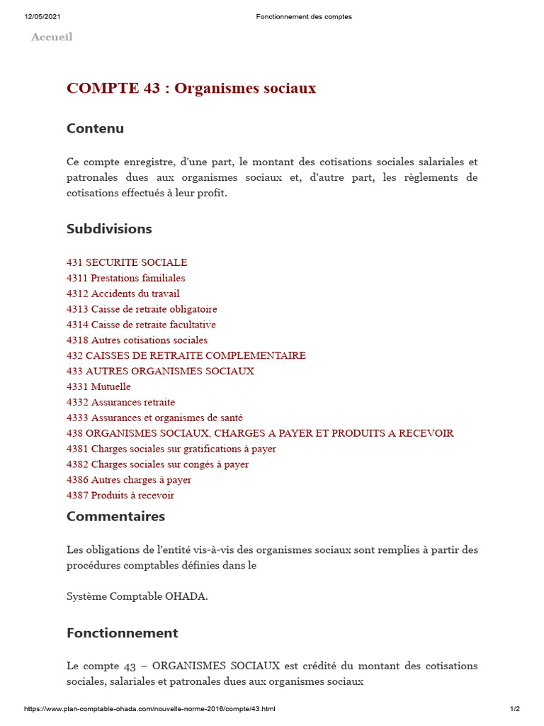 Fonctionnement Des Comptes 4310000 | PDF | Retraite | Économie