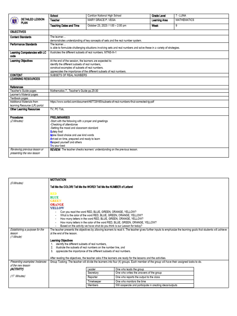 DLP CO 1 S.Y. 2023-2024 Grace Vega | PDF | Numbers | Integer