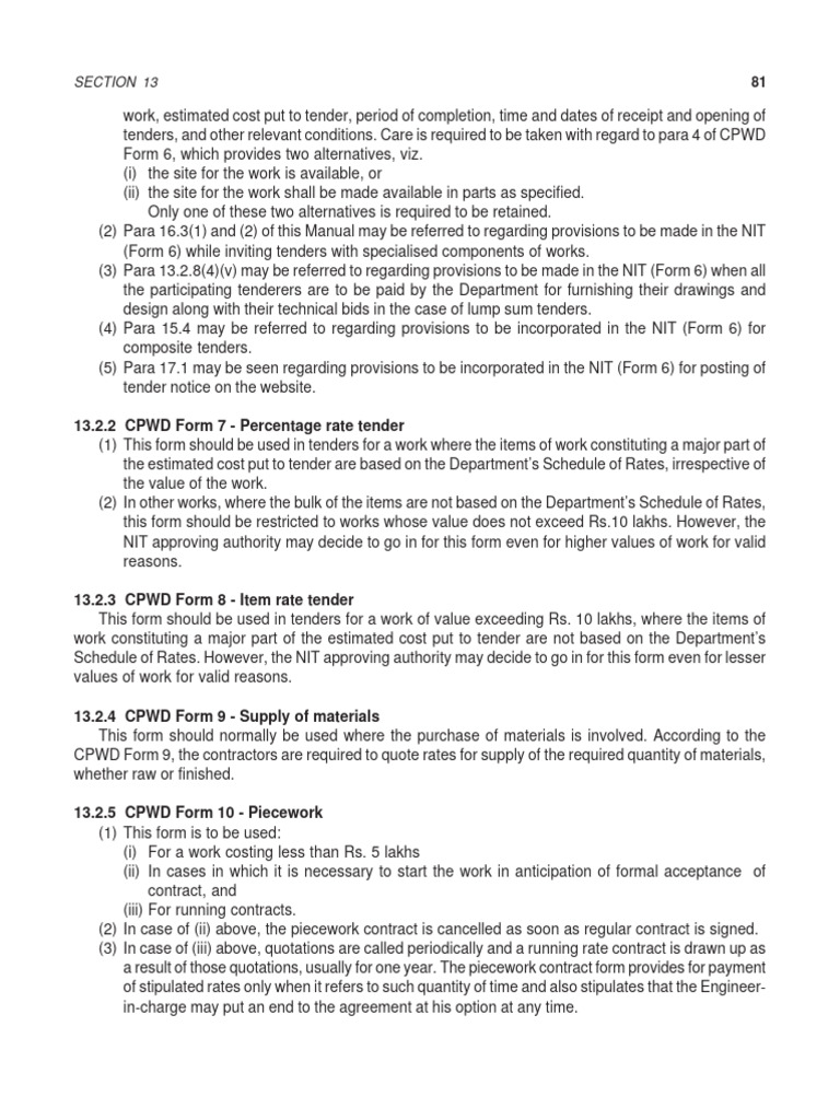 CPWD Tender Forms and Guidelines | PDF | Specification (Technical ...