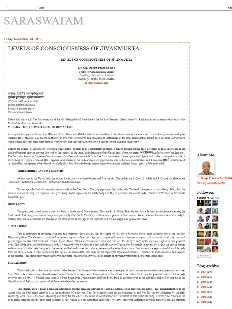 Saraswatam - Levels of Consciousness of Jivanmukta | PDF | Moksha ...