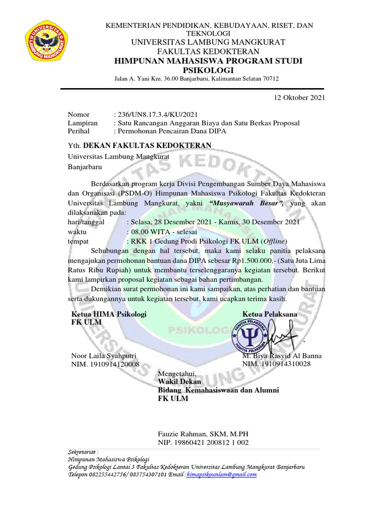 Surat Pengantar Proposal Musyawarah Besar | PDF