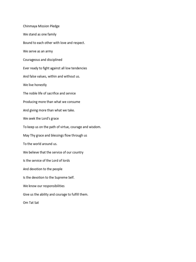 Devotees' Pledge for Unity & Service | PDF