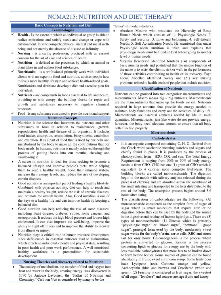 Nutrition and Diet Therapy Overview | PDF | Nutrition | Diet & Nutrition