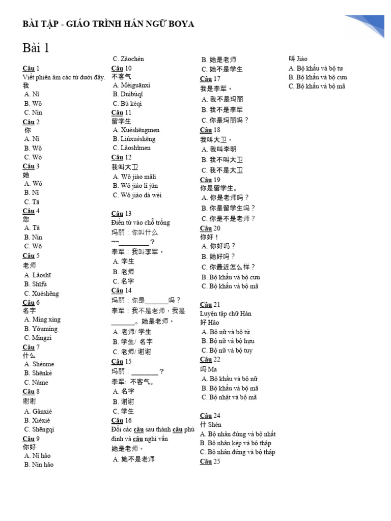 Bai Tap Boya 1 | PDF