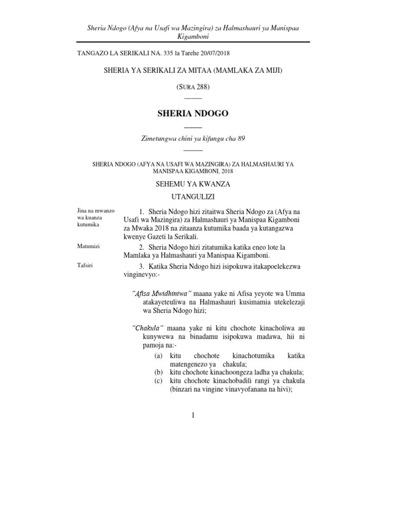 Sheria Ndogo - : Sheria Ndogo (Afya Na Usafi Wa Mazingira) Za ...