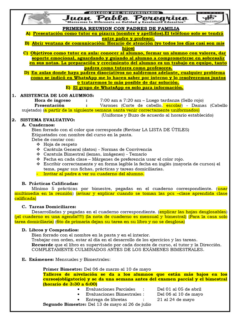 Primera Reunion de Padres-Para Hablar Yo | PDF | Artes del Lenguaje y ...