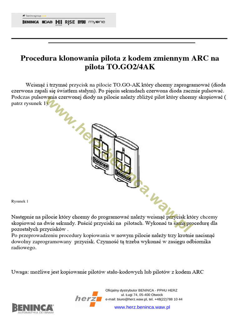 Instrukcja Programowania Pilota Beninca To Go Ak 2 | PDF