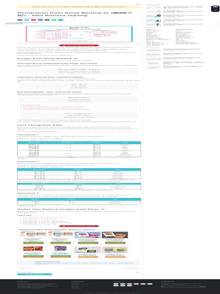 Perubahan Kata Kerja Bentuk te (動詞て形) - Tata Bahasa Jepang - Wannihongo | PDF