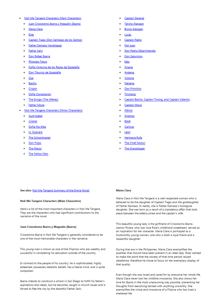 Noli Me Tangere Character Analysis | PDF | Mystery, Thriller & Crime ...