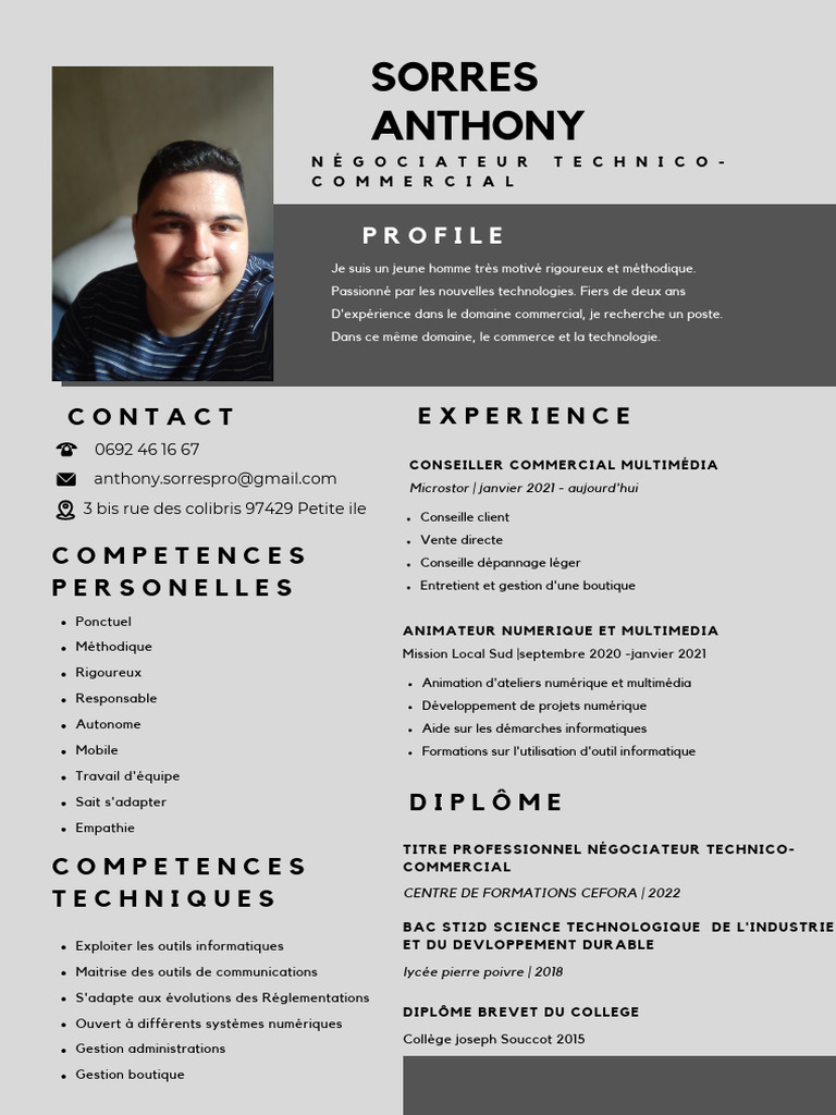 CV d'Anthony Sorres : Commercial Tech | PDF | Informatique