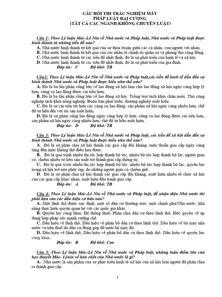 130 Cau Hoi Thi TNM PL Dai Cuong | PDF