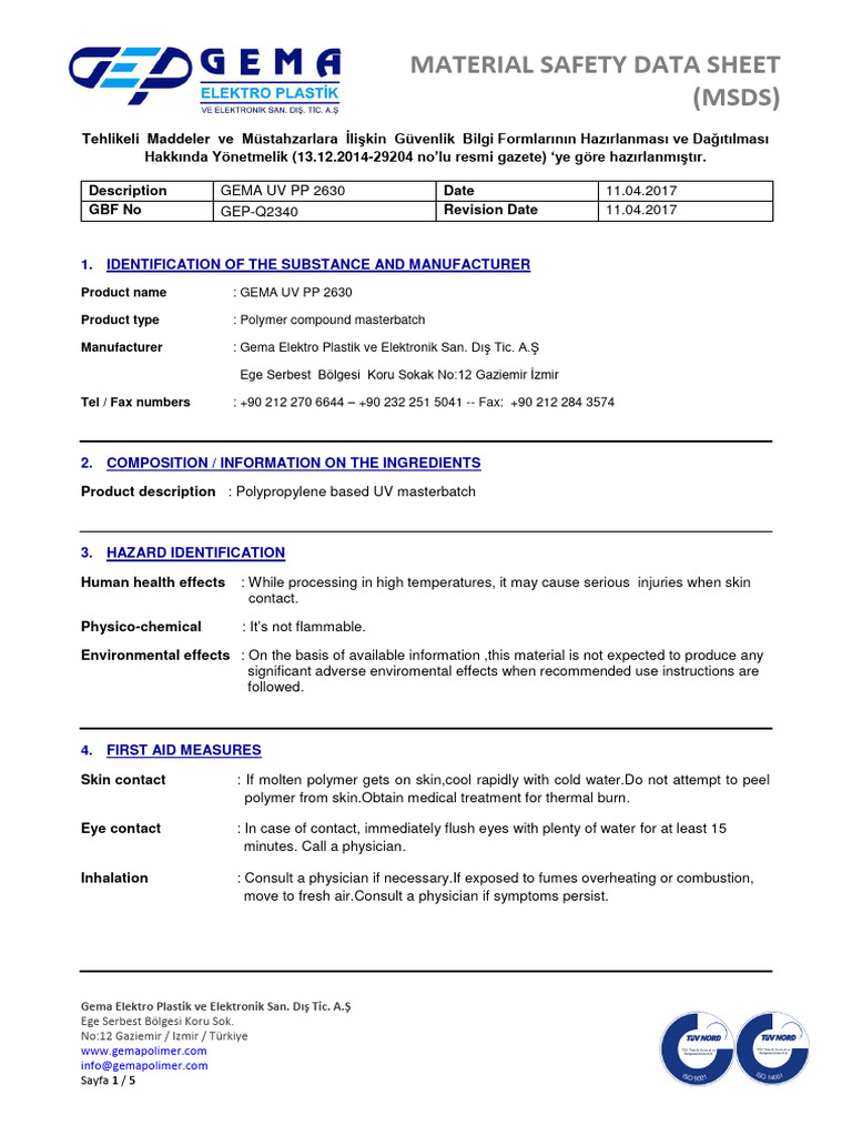 Gema Uv PP 2630 - Gep - Q2340 | PDF | Legal Liability | Toxicity