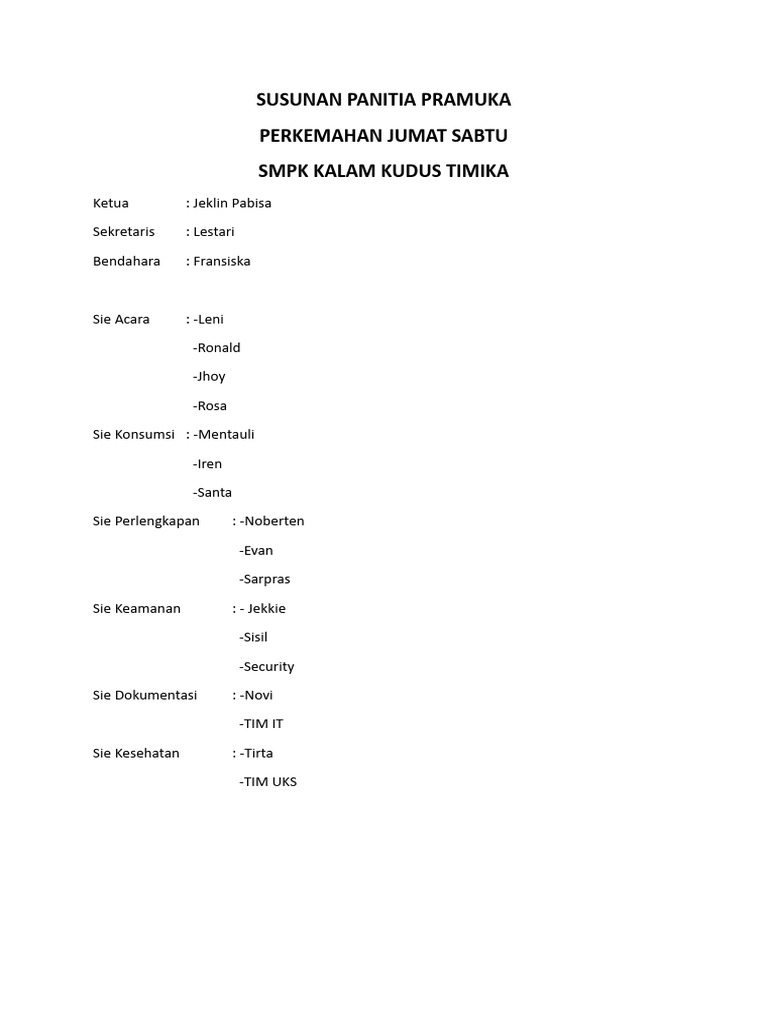 Susunan Panitia Pramuka. | PDF