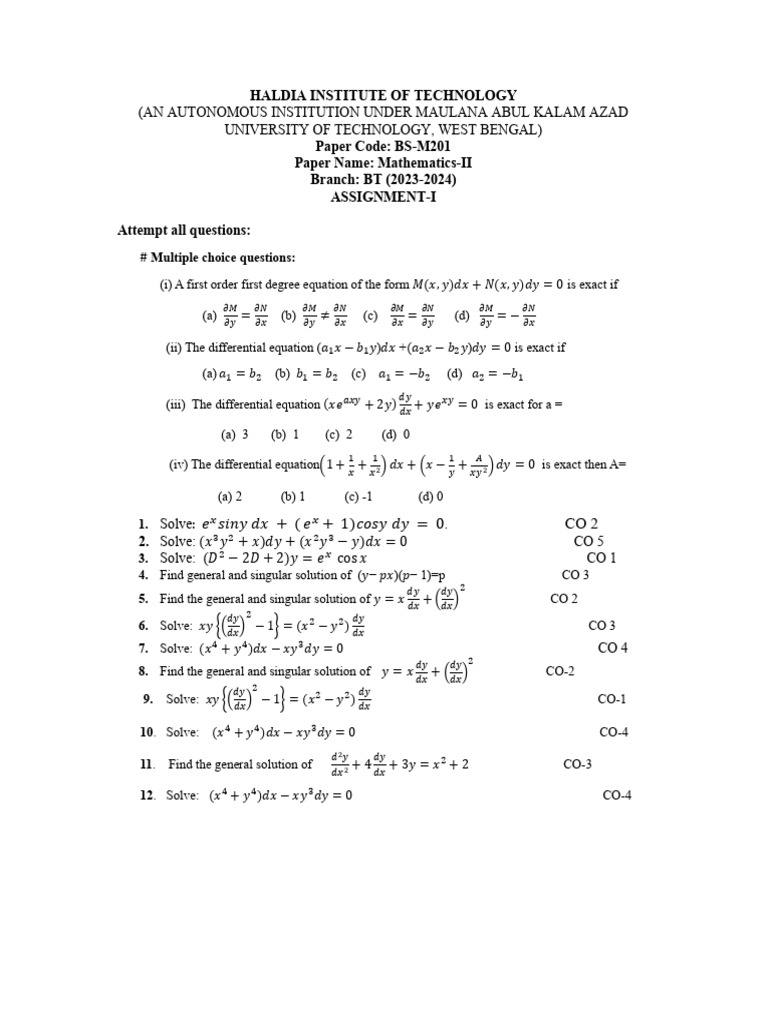 Assignment-1 of First Year Even Sem (2023-24) | PDF