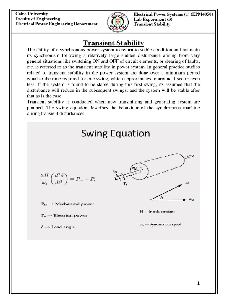 L3-Transient Stability | PDF | Electric Generator | Electrical Engineering