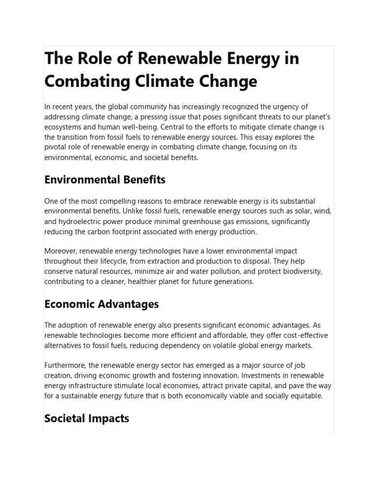 The Role of Renewable Energy in Combating Climate Change | PDF ...