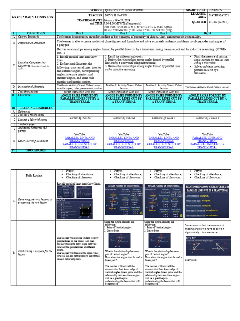 Grade 7 Math Lesson on Angles | PDF | Angle | Geometry