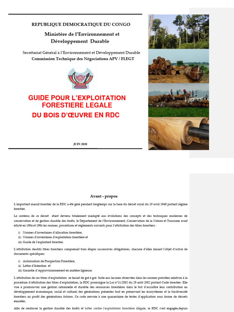 Guide Pour Exploitation Forestiere Legale Du Bois en RDC | PDF | Économie