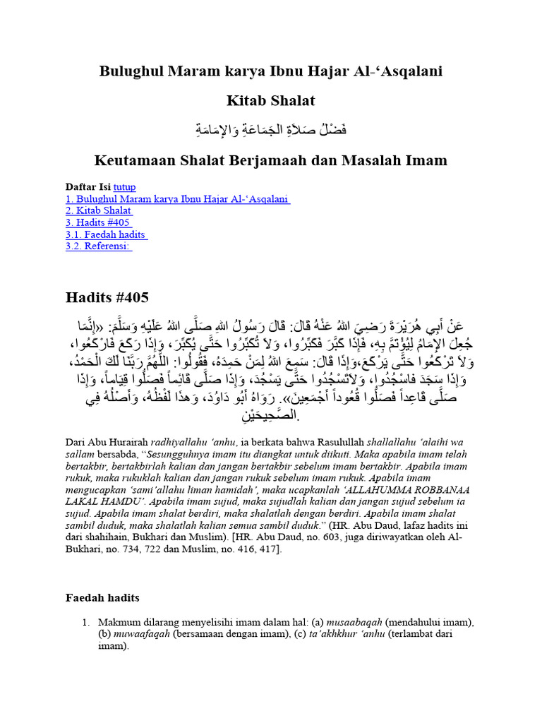 Kitab Sholat Bulughul Maram Karya Ibnu Hajar Al | PDF
