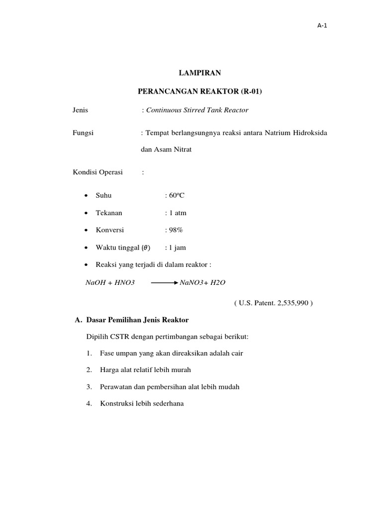 Spesifikasi Alat Reaktor 1 | PDF