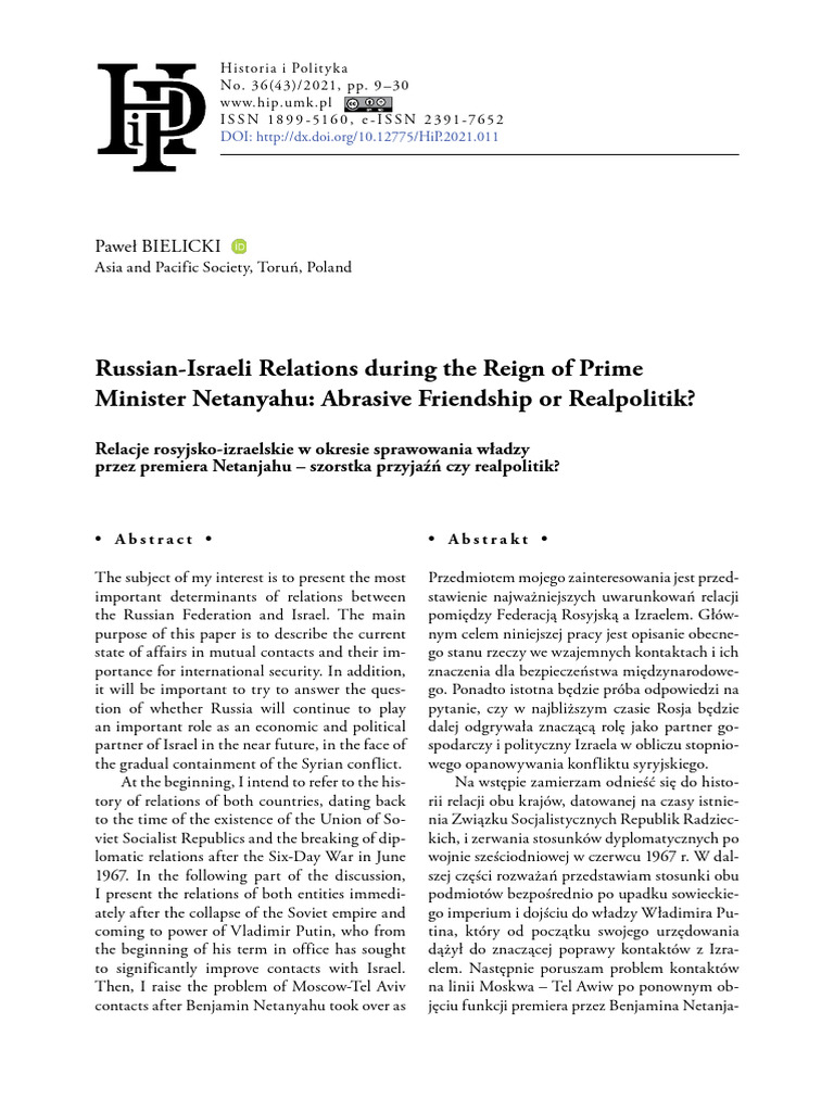 Russian Israeli Relations During TH | PDF