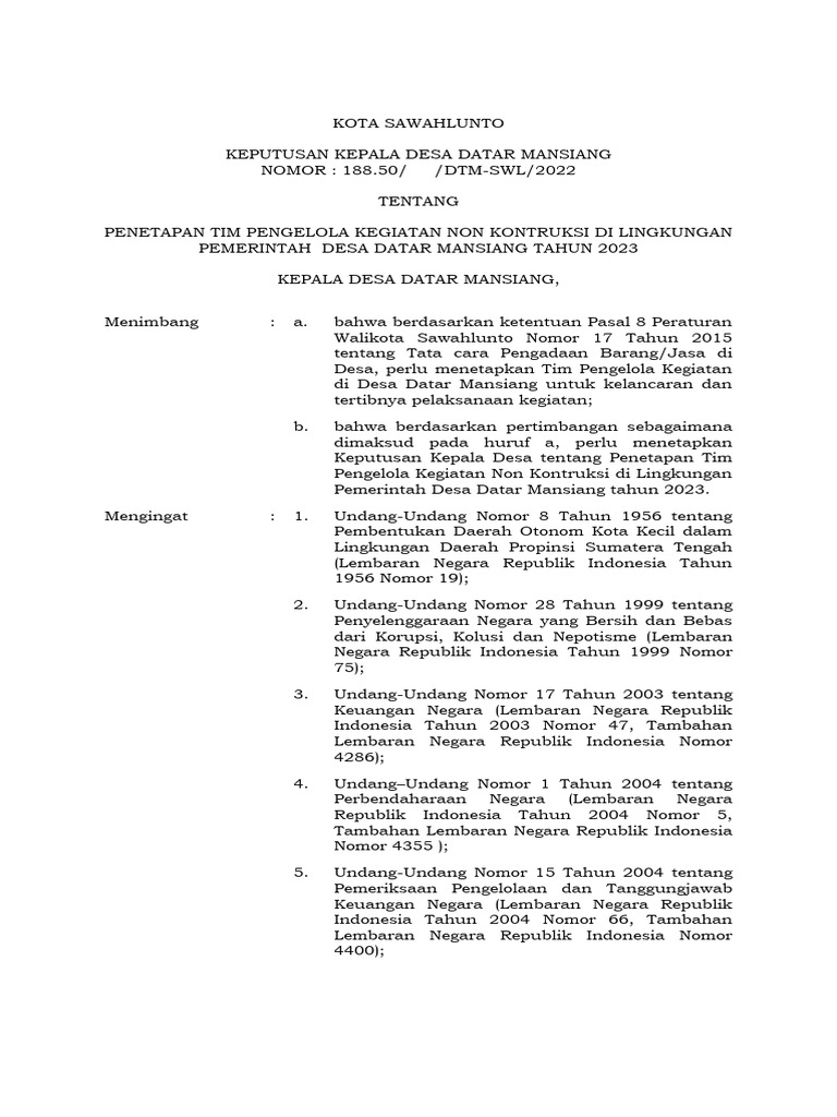 SK TPK Non Kontrusi 2023 | PDF