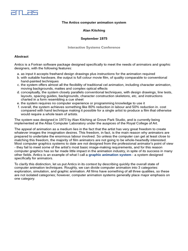 Chilton - ACL - ANTICS - Computer Animation System 1975 | PDF ...