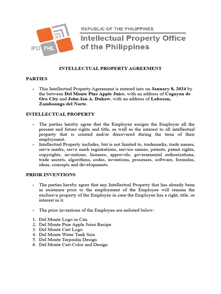 Intellectual Property Agreement | PDF | Business | Computers