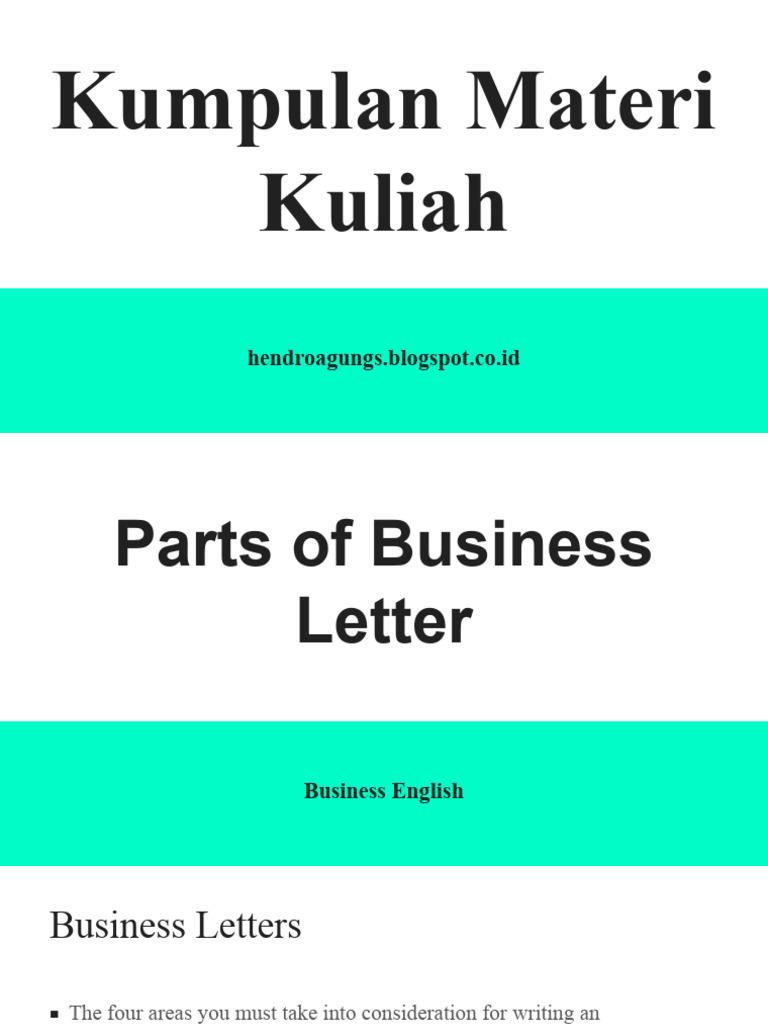 Parts of Business Letter | PDF | Written Communication | Writing