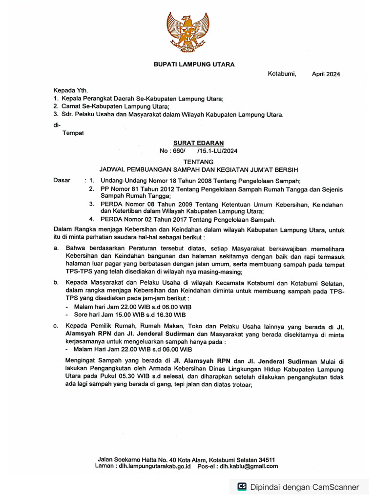 Surat Edaran Jadwal Pembuangan Sampah dan Kegiatan Jum'at Bersih (2) | PDF