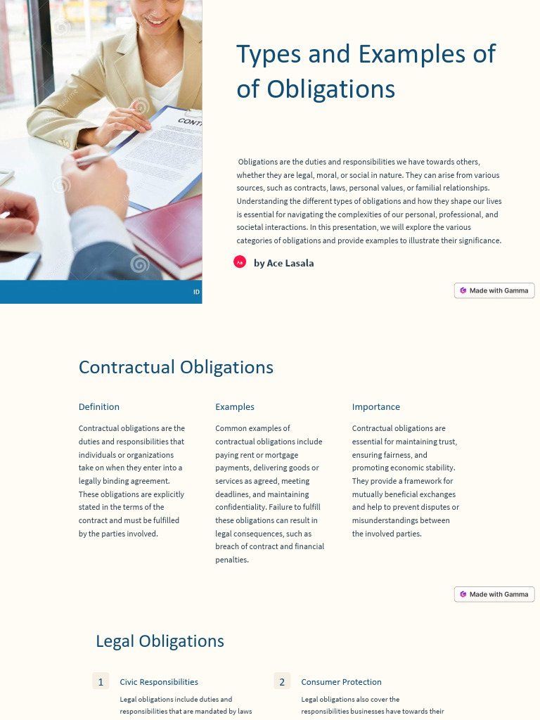 Types and Examples of Obligations | PDF | Morality | Taxes