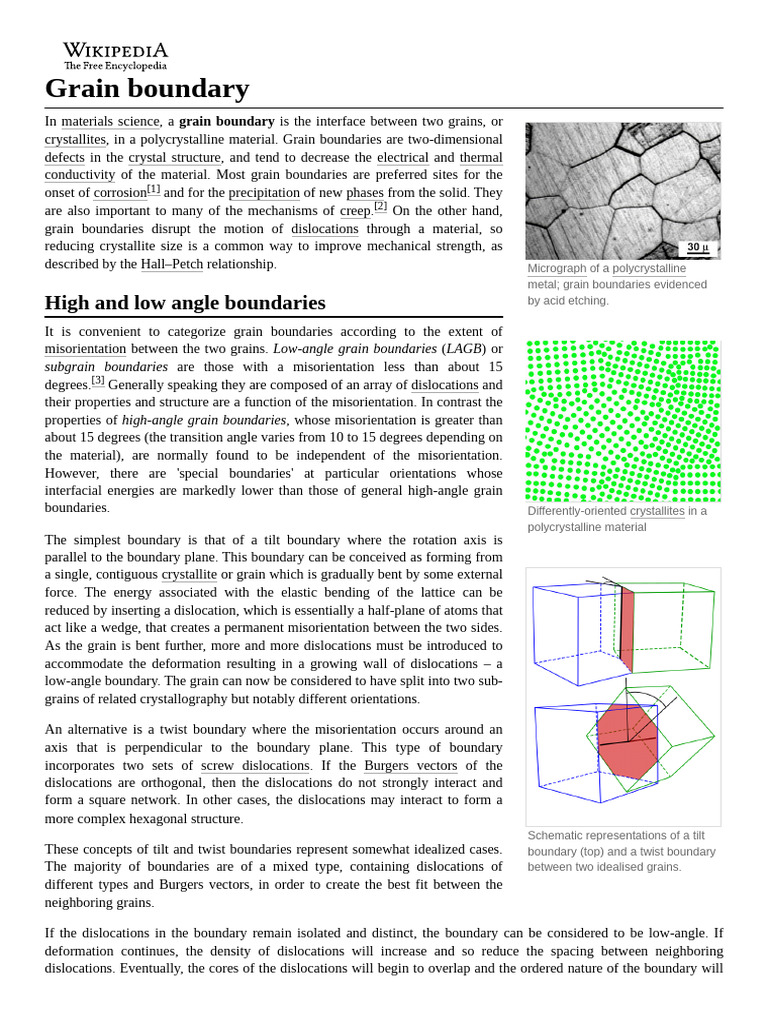 Grain Boundary - Wikipedia | PDF | Crystallite | Dislocation