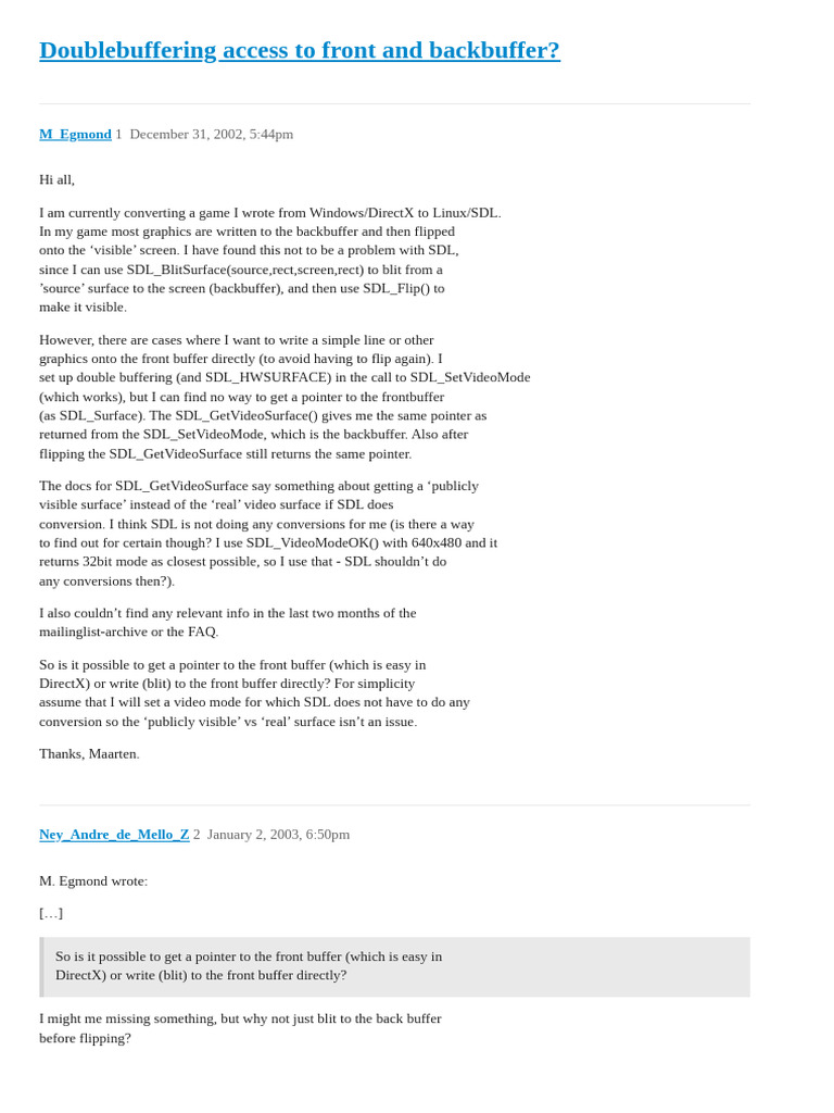 SDL Double Buffering: Front vs Back Buffer Access | PDF | Software ...