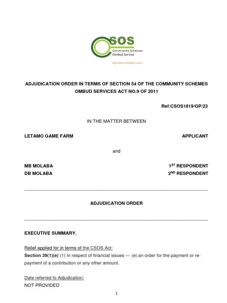 CSOS 1819 GP 23 Adjudication Order | PDF | Adjudication | Public Law