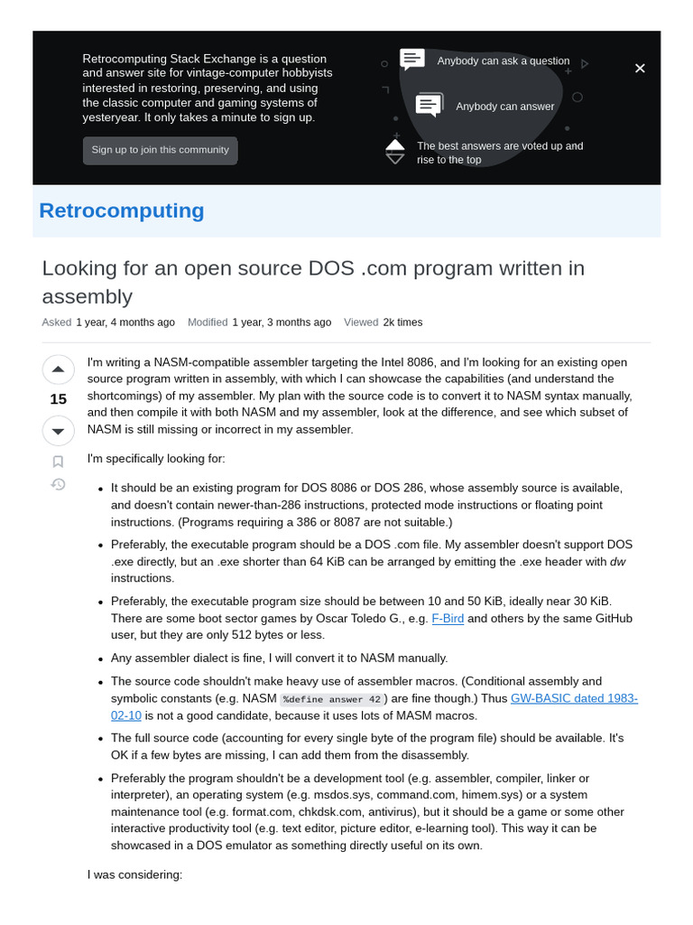 Ms Dos - Looking For An Open Source DOS .Com Program Written in Assembly - Retrocomputing Stack ...