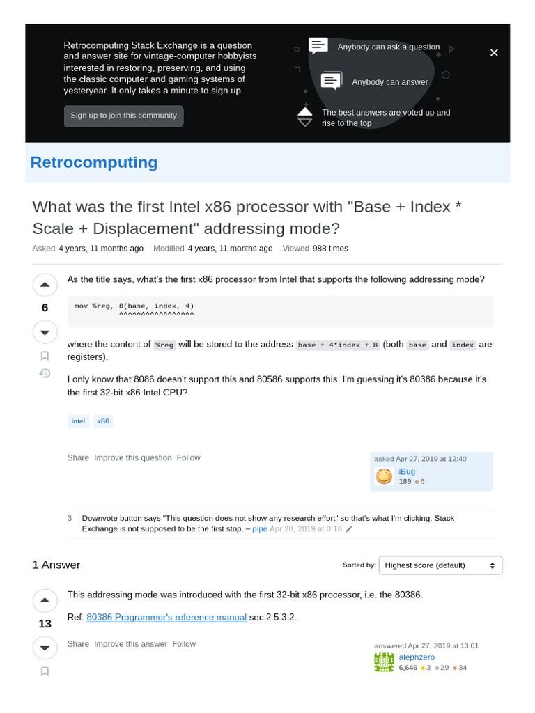 What Was The First Intel x86 Processor With - Base + Index - Scale + Displacement - Addressing ...