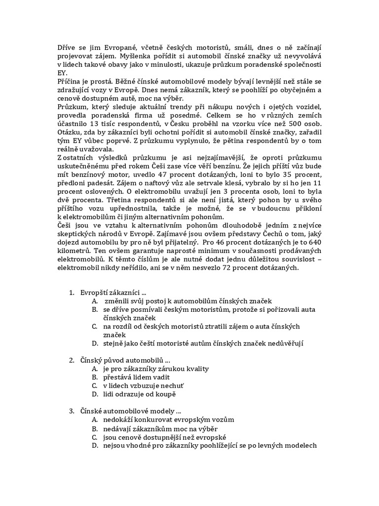 Vzorovy Test CJ Cteni | PDF