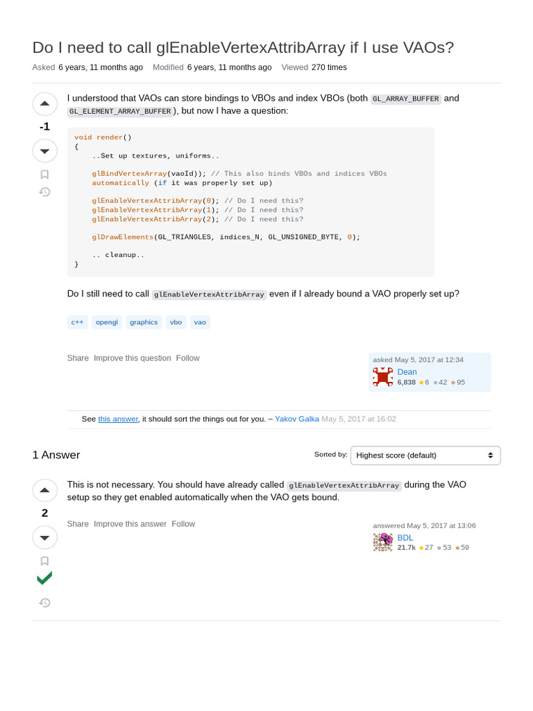 C++ - Do I Need To Call glEnableVertexAttribArray If I Use VAOs - Stack Overflow | PDF