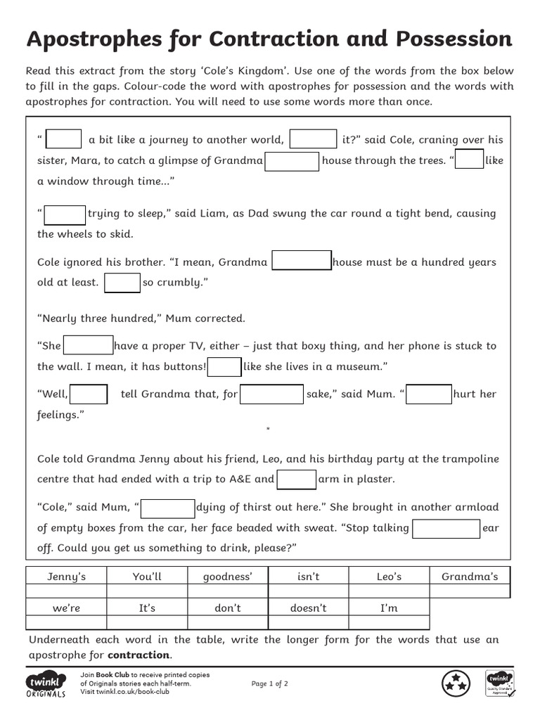 Apostrophes: Contraction vs. Possession | PDF