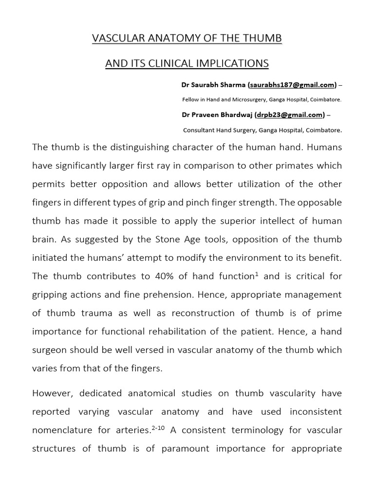 2019-02-Vascular-anatomy-of-the-thumb | PDF | Thumb | Hand