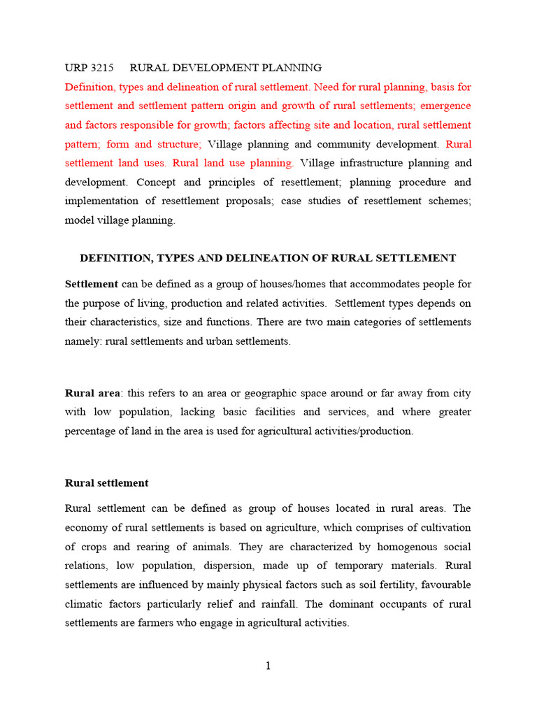 Urp 3214 Rural Development Planning | Download Free PDF | Agriculture ...