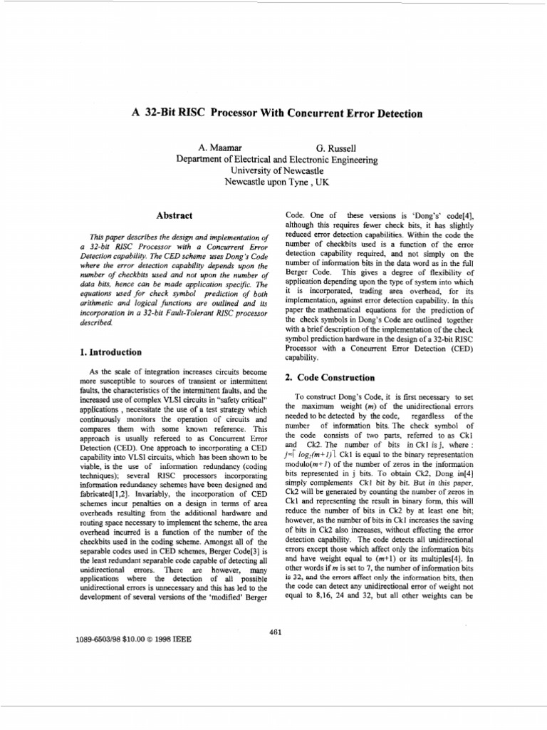 32 Bit Risc Processor With Concurrent Error Detection Pdf Instruction Set Central 5649