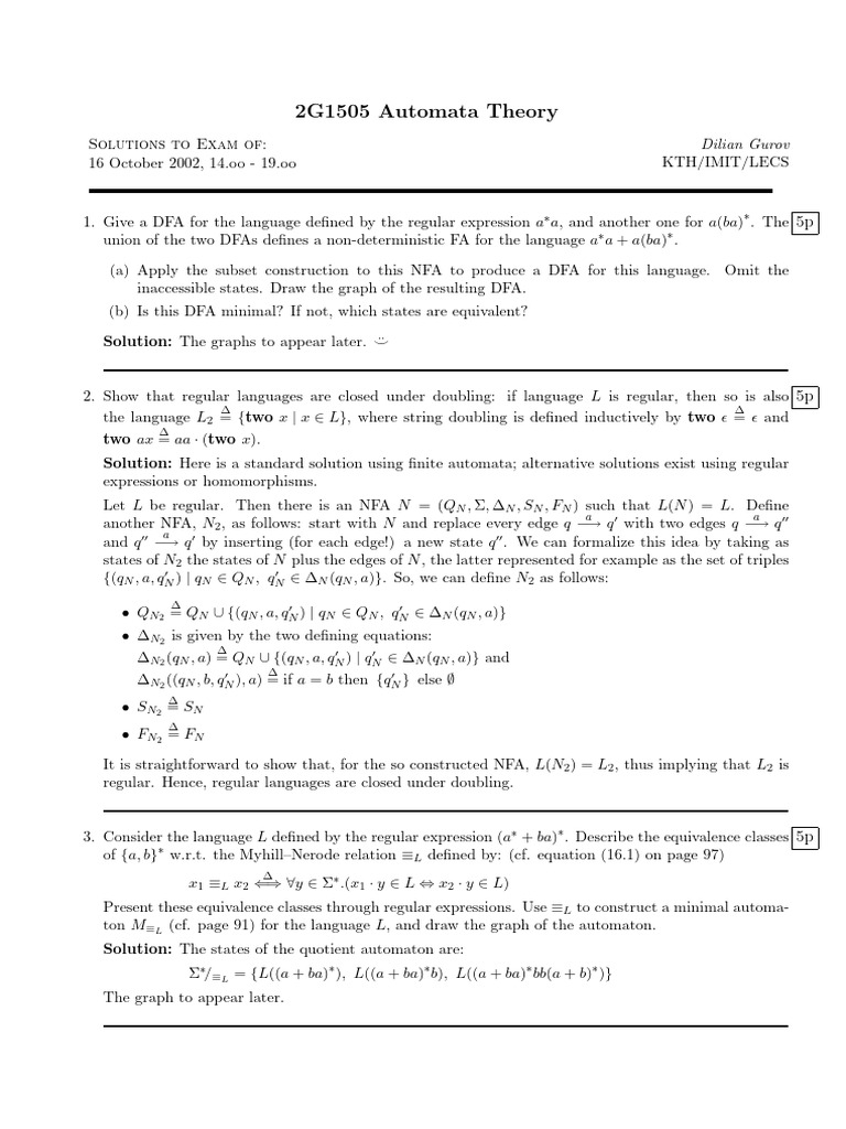 2G1505 Automata Theory | PDF | Mathematical Logic | Mathematical Concepts
