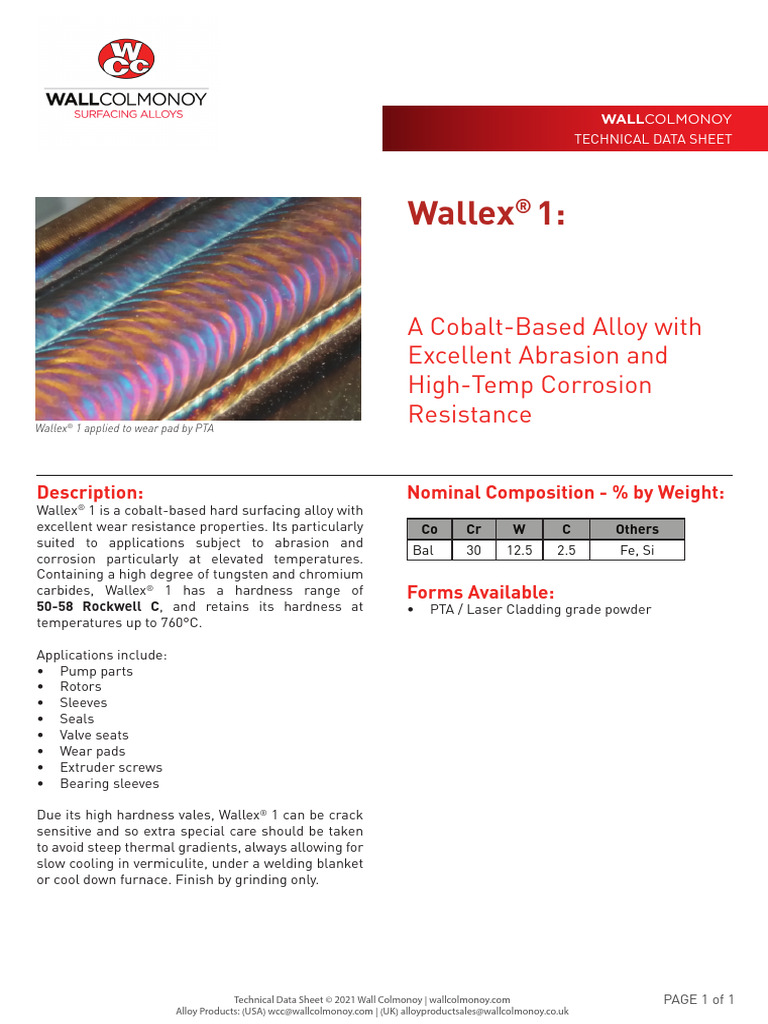Wall-Colmonoy Wallex-1 ENG January2021 | PDF | Welding | Construction