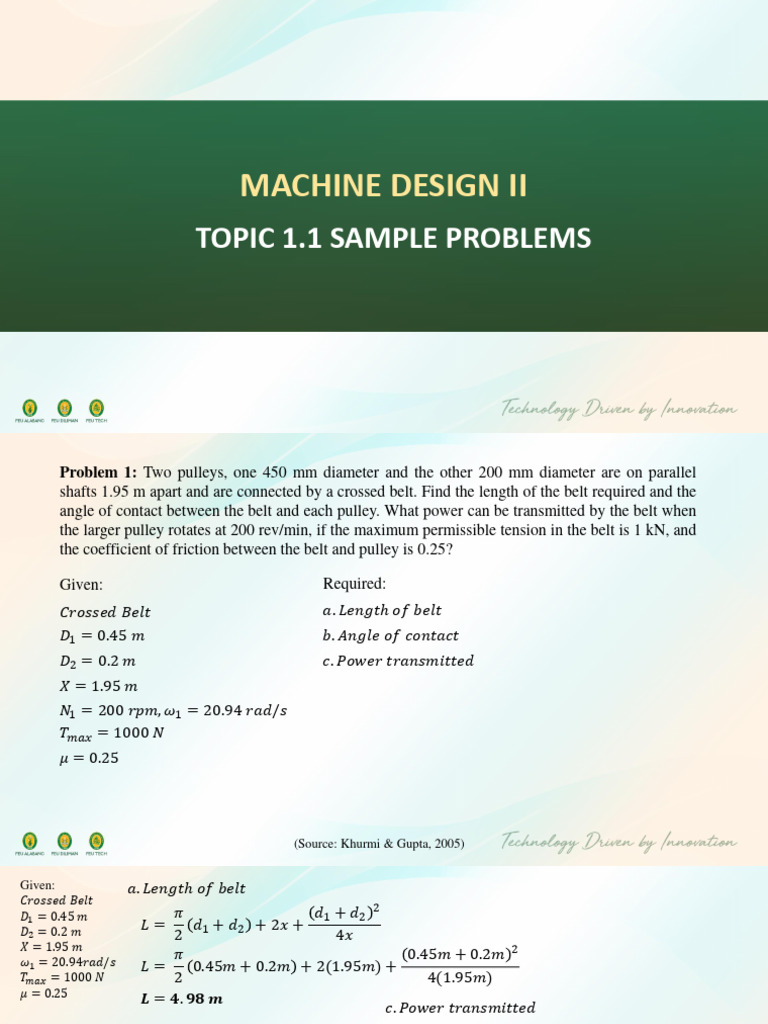 1.1 Sample Problems | PDF | Belt (Mechanical) | Mechanical Engineering